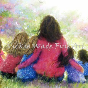 Mother and Five Daughters Art Print, Five Sisters Wall Art, Mom Hugging ...