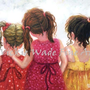 Three Sisters Art Print Three Girls Art Brunette Girls Wall | Etsy
