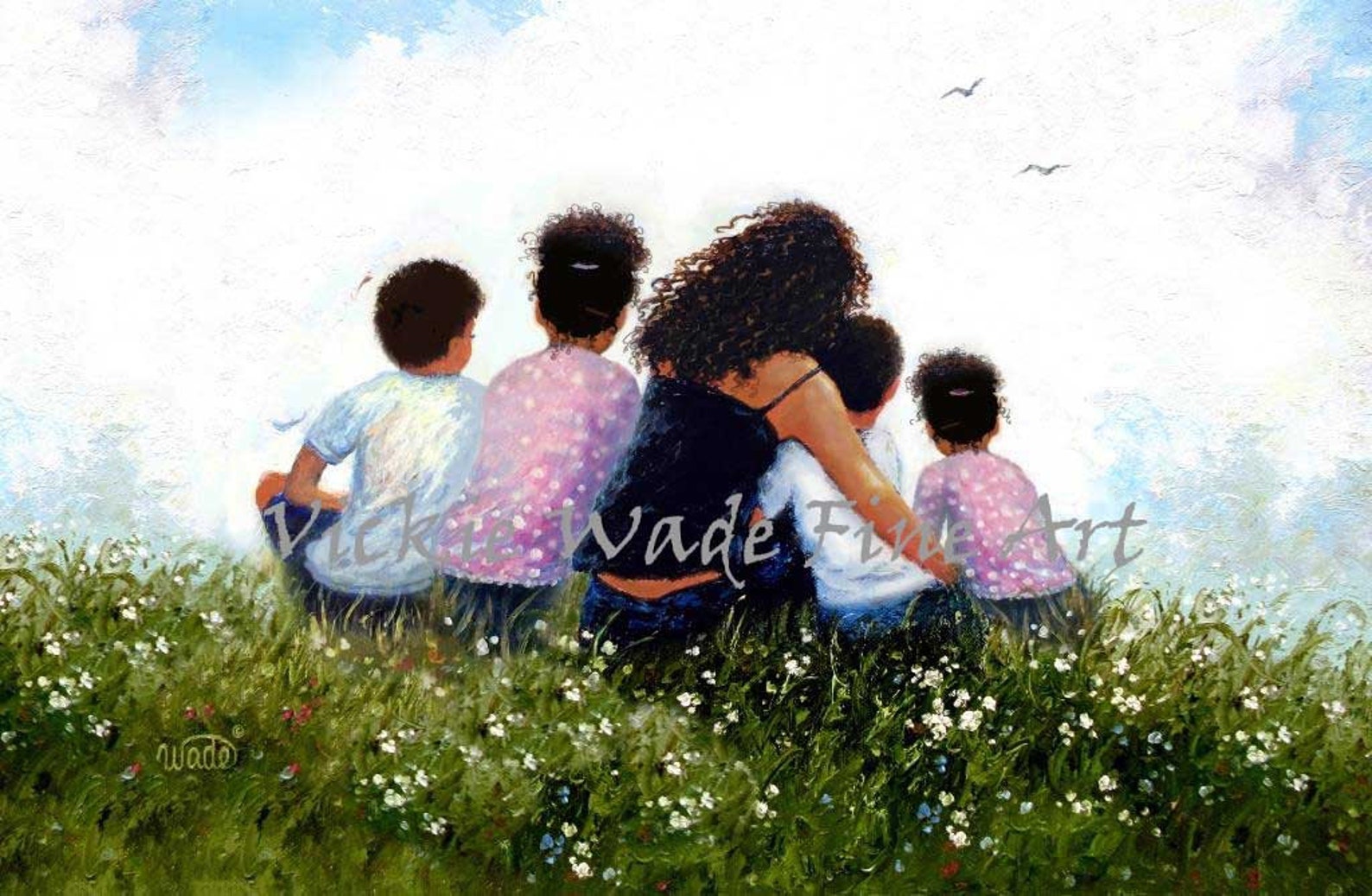 African American Mother Four Children Art Print Two Girls Two - Etsy