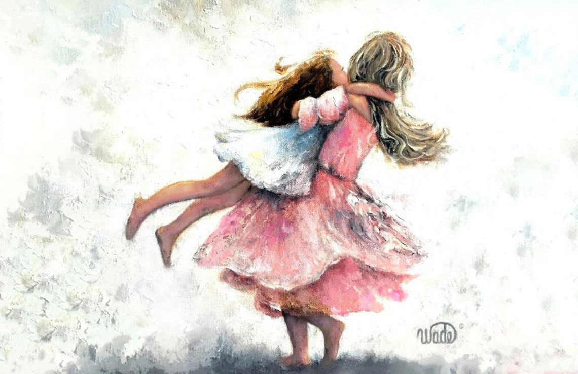 Two Sisters Twirling Art Print Big Sister Carrying Little - Etsy
