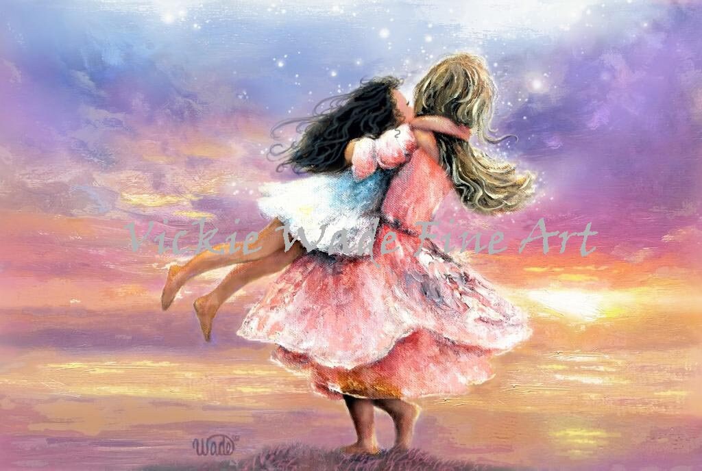 Two Sisters Twirling Art Print Black Hair Blonde Hair - Etsy