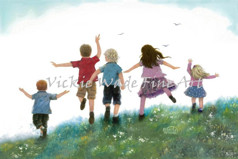 Five Children Leaping Art Print: Three Boys, Two Girls - Etsy