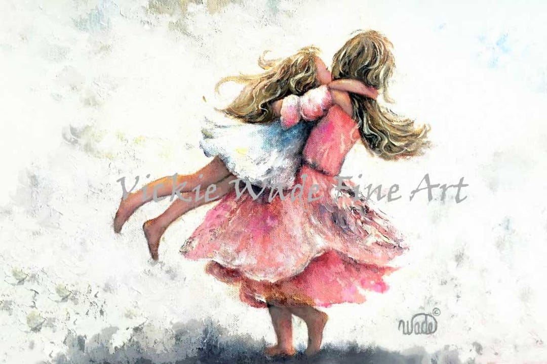 Two Sisters Art Print: Blonde Girls Twirling, Pink - Etsy