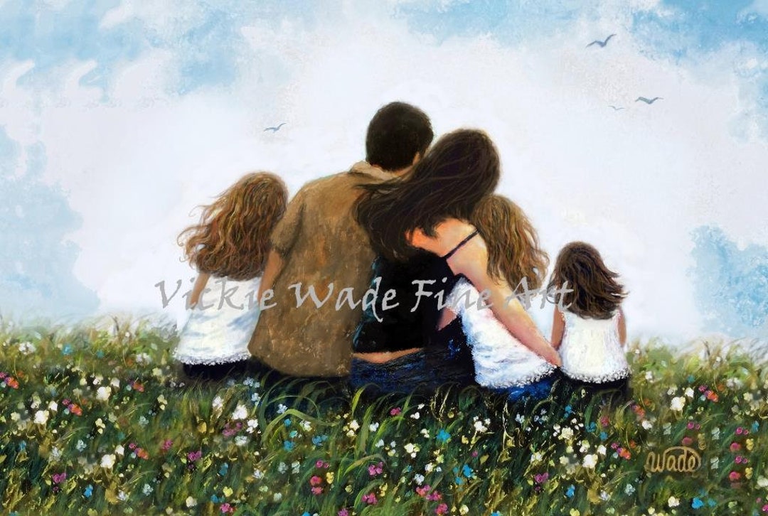 Family Hugs Art Print: Three Daughters in Meadow by Vickie Wade - Etsy