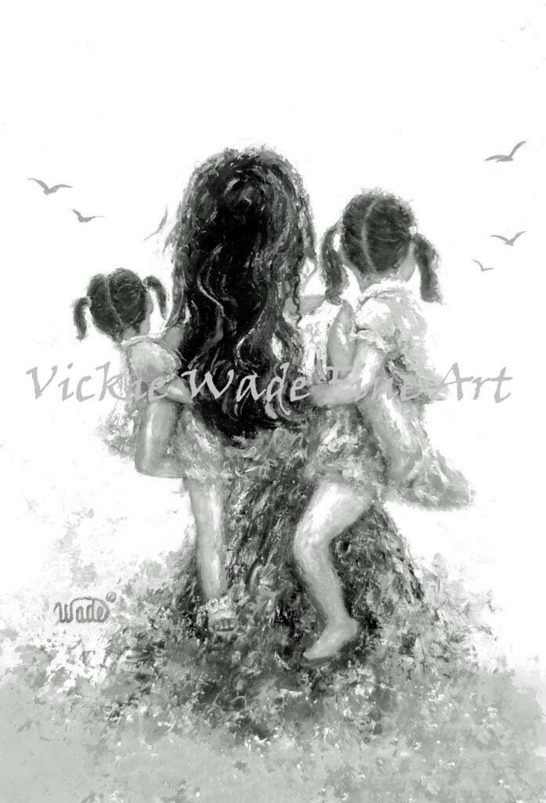 Mother and Two Daughters Art Print: Heartfelt Family Moment - Etsy