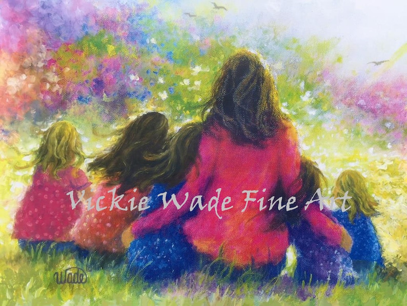 Mother and Five Daughters Art Print Five Sisters Wall Art | Etsy