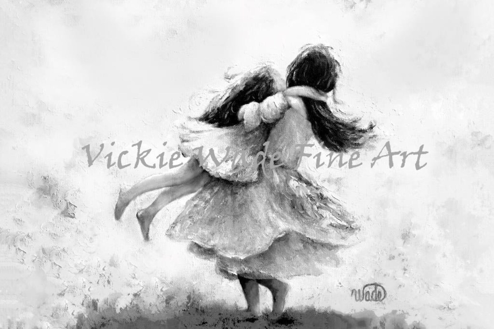 Two Sisters Twirling Art Print Two Girls Playing Two - Etsy