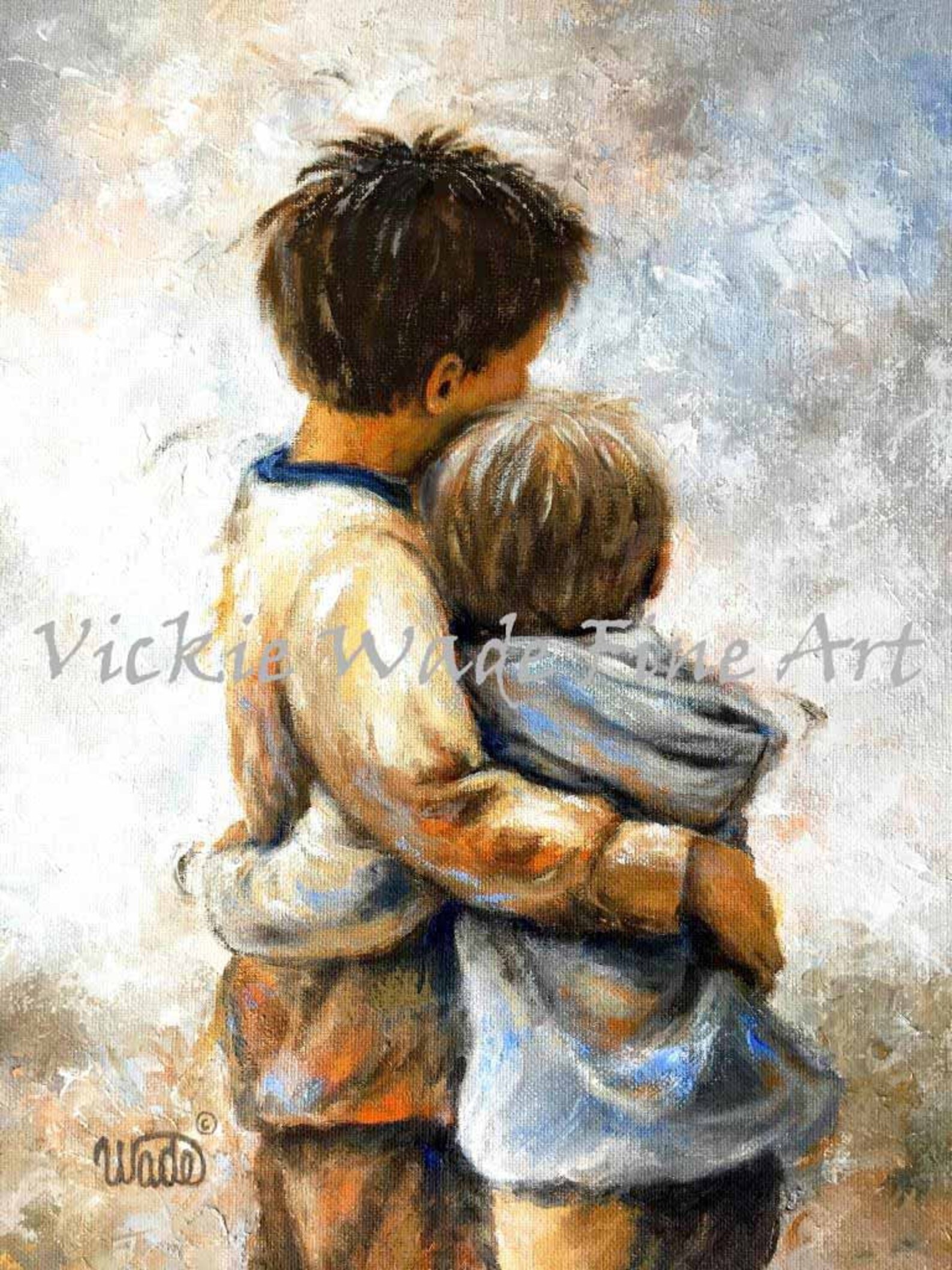 Two Brothers Hugging Art Print Two Sons Two Little Boys | Etsy