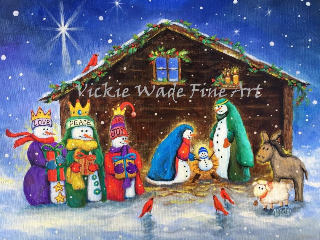 Snowman Christmas Nativity ORIGINAL Painting Snowman - Etsy