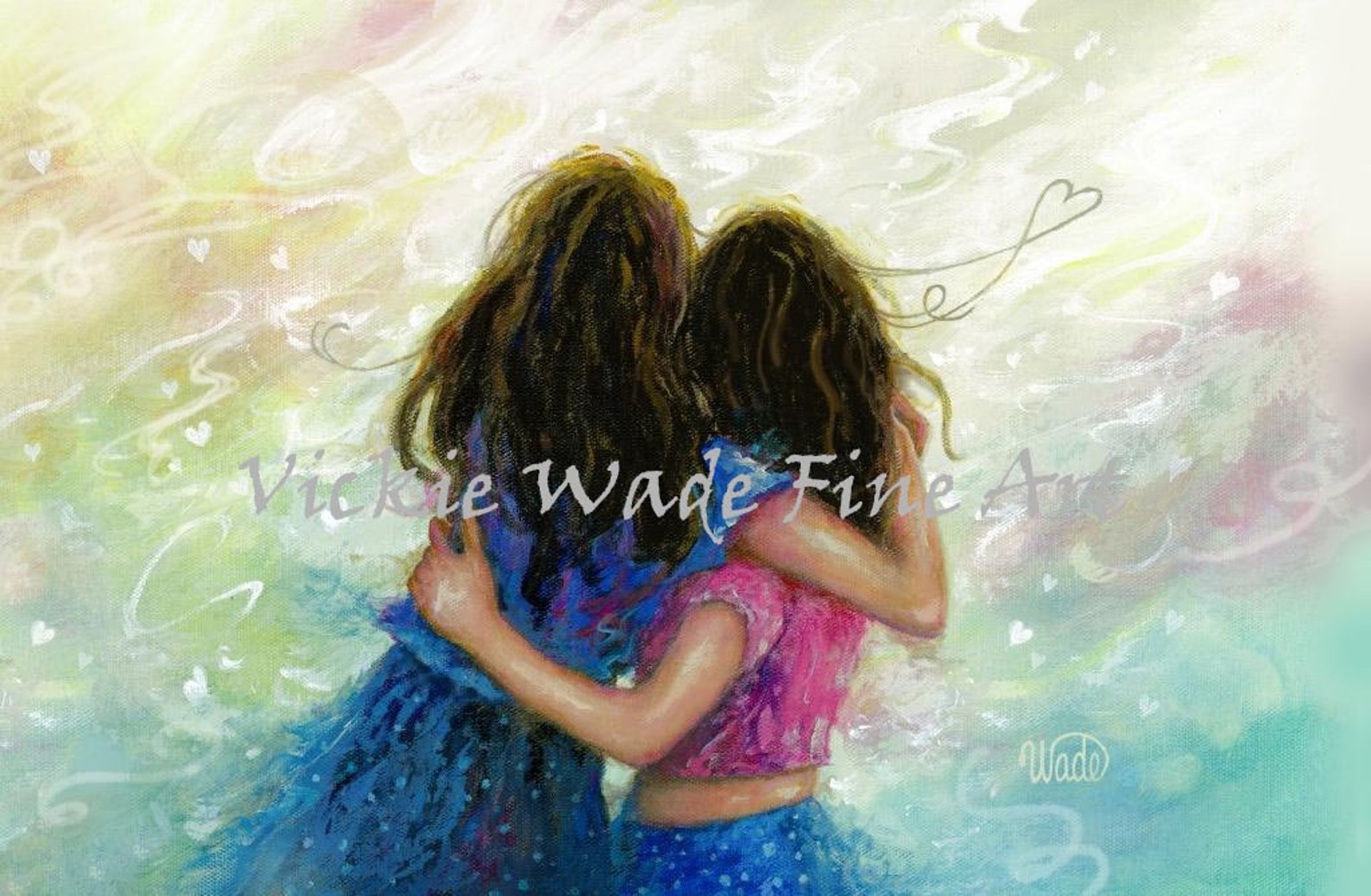 Two Sisters Art Print Two Girls Wall Art Two Girls Hugging - Etsy