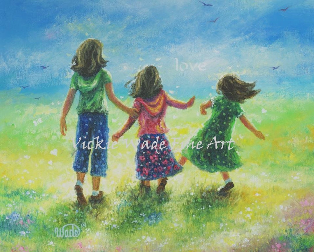 Three Sisters Art Print, Three Girls, Three Daughters, Three Brunette ...