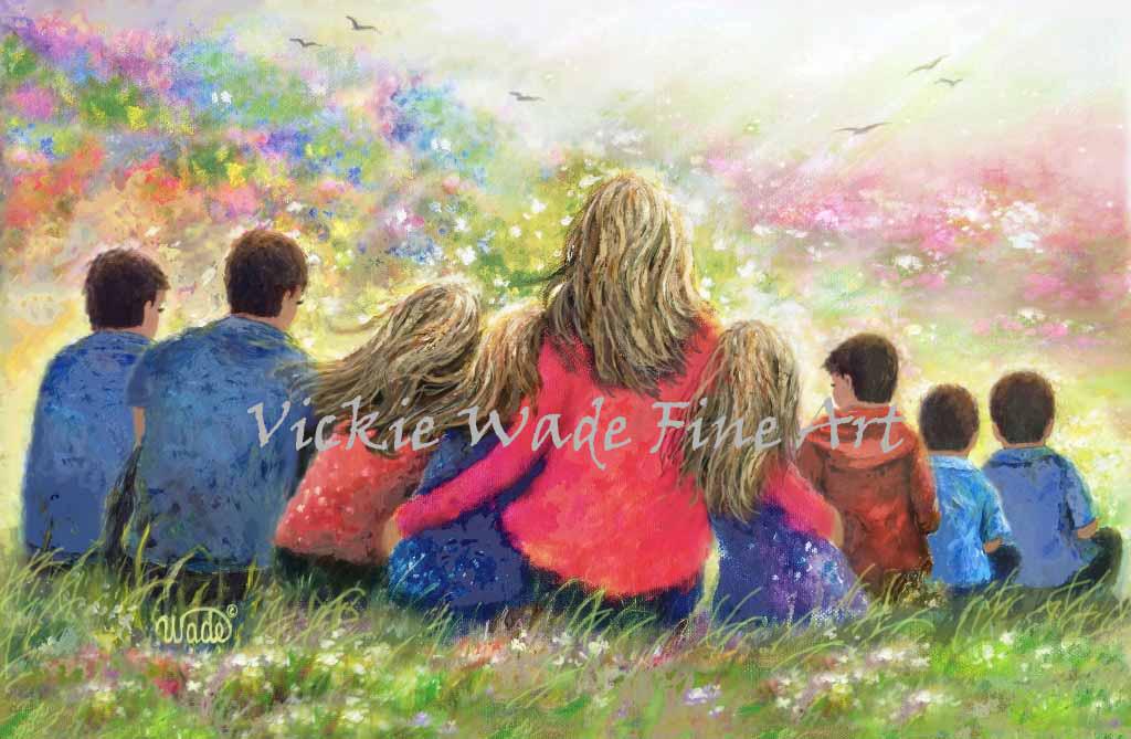 Mother and Eight Children Art Print: Flower Garden Scene by Vickie Wade ...