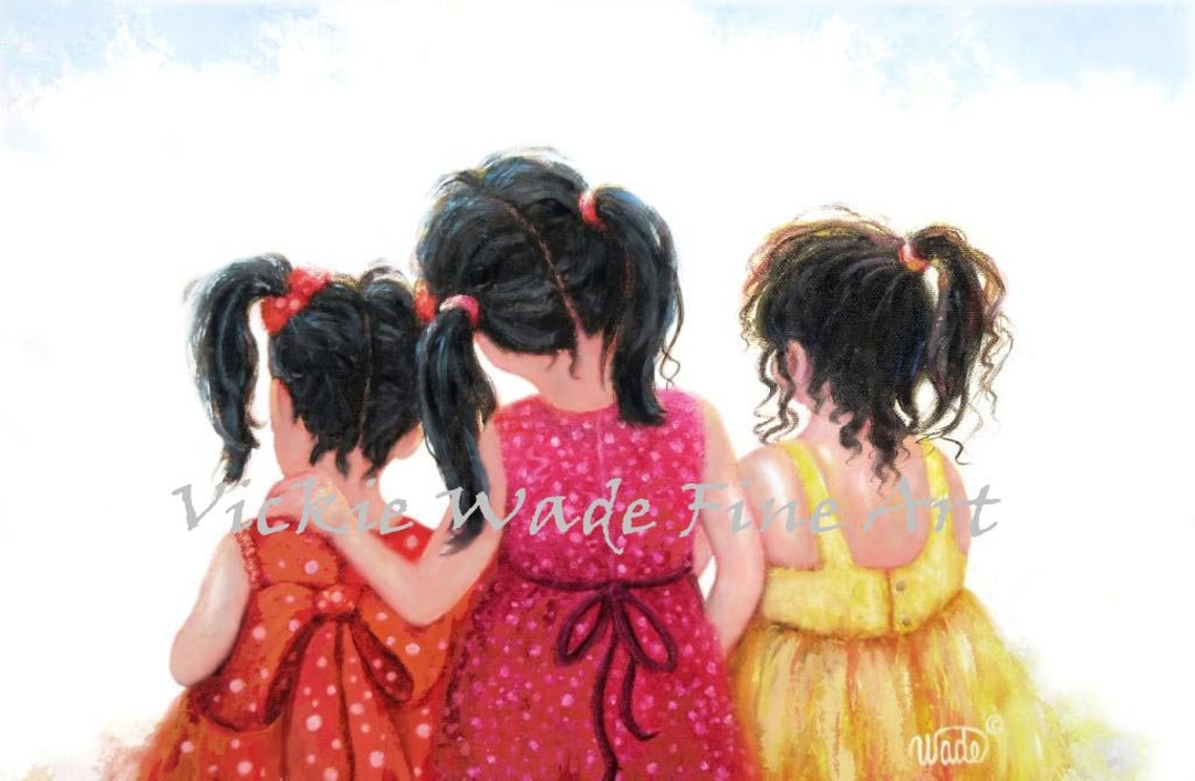Three Sisters Art Print, Three Girls Art, Three Daughters, Sister Love ...