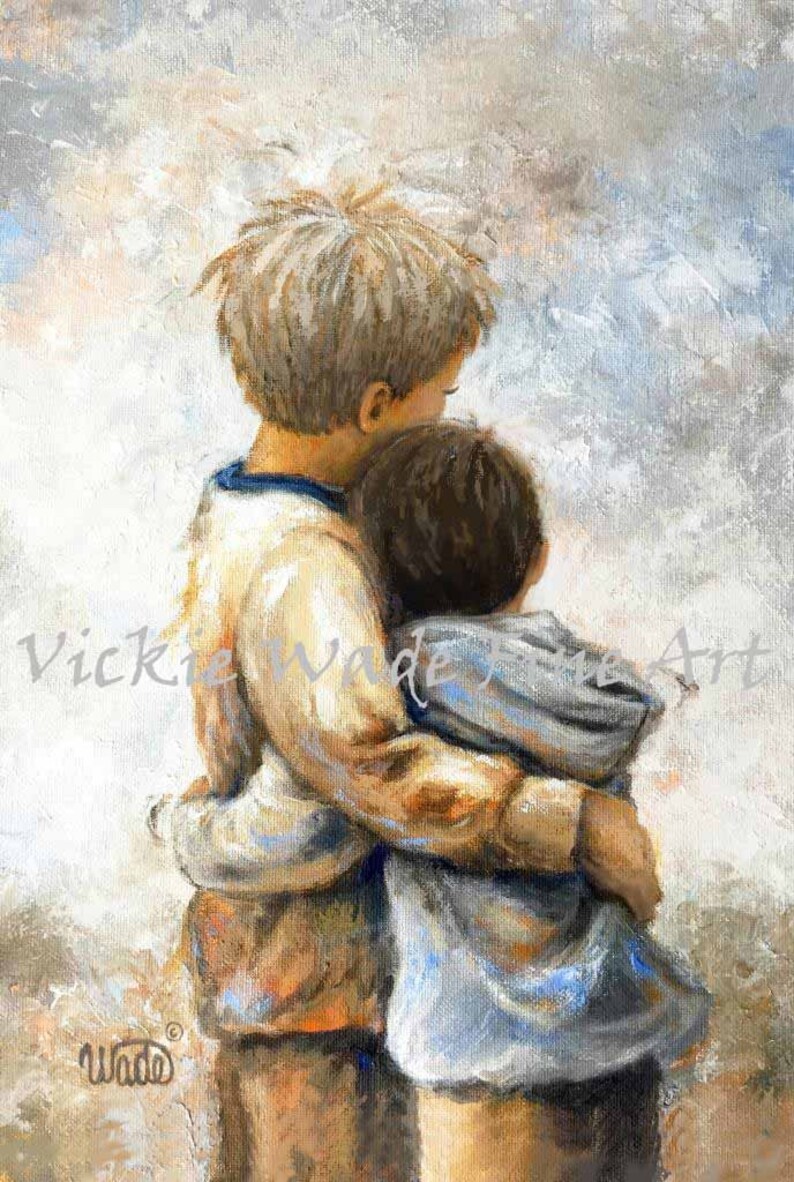 Two Brothers Hugging Art Print Two Sons Two Little Boys | Etsy