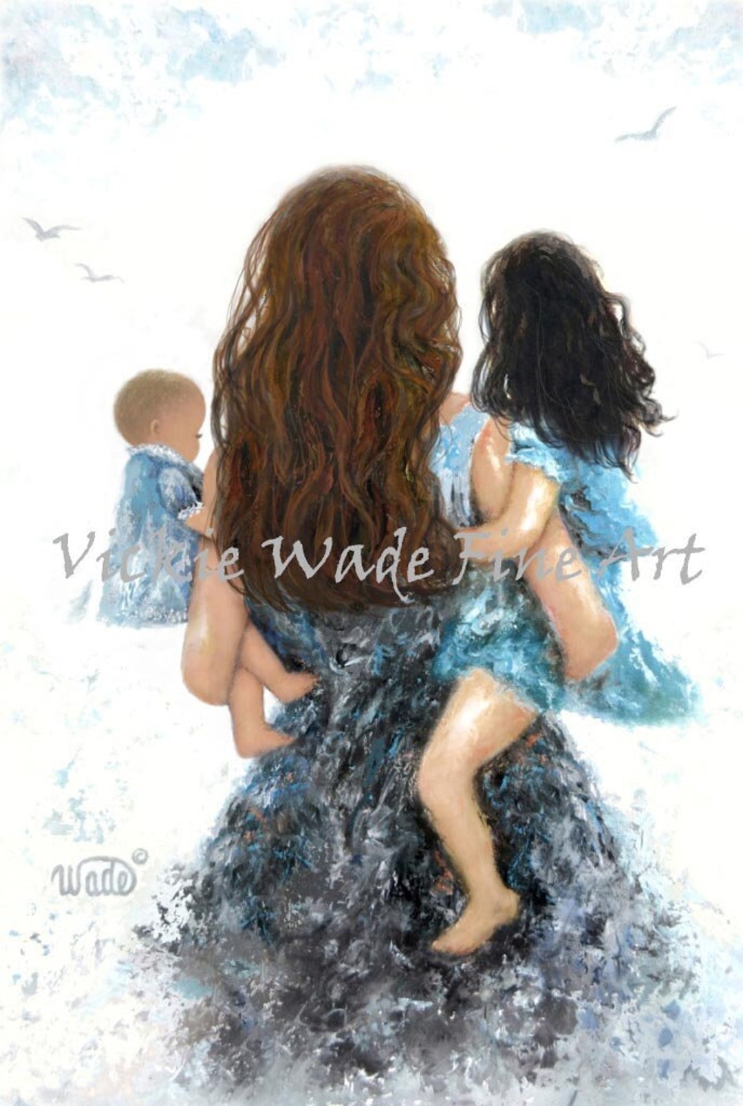 Mother and Two Daughters Art Print Dark Auburn Hair Redhead - Etsy