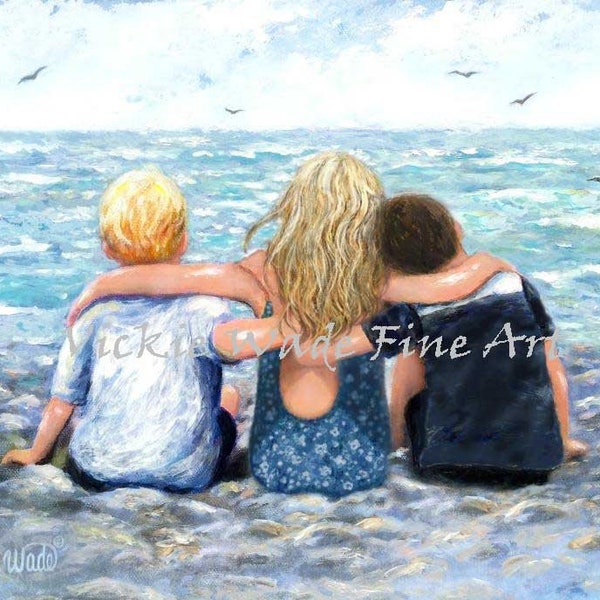 Two Boys and a Girl Beach Art - Etsy