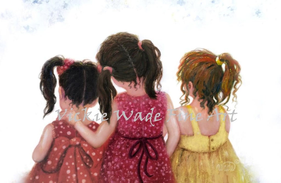 Three Sisters Art Print, Three Girls Art, Three Daughters, Sister Love ...