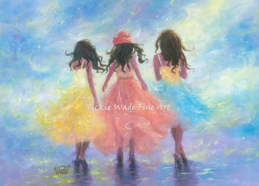 Three Sisters Art Print Three Girls Fashion Pastel Spring - Etsy