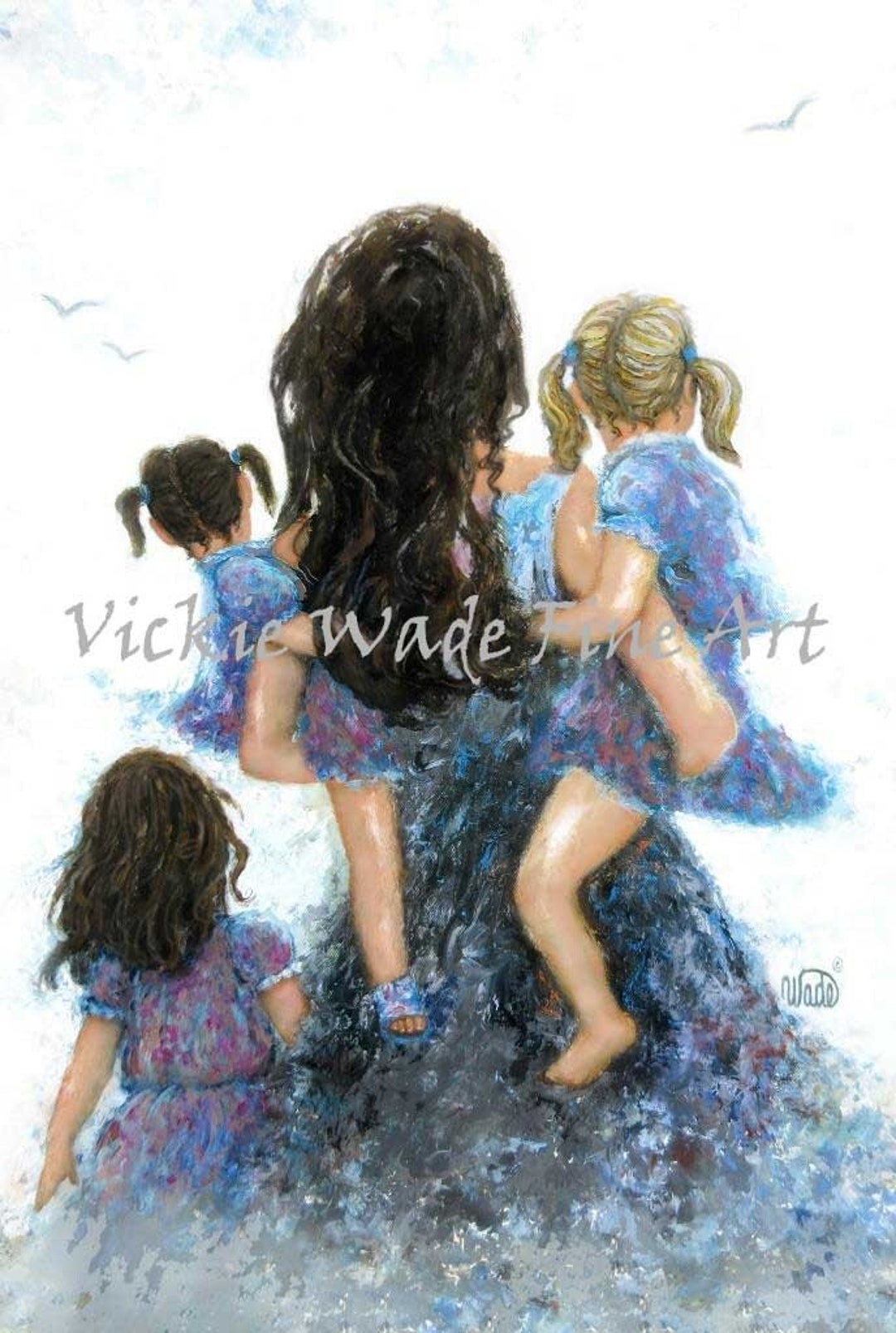 Mother Three Daughters Art Print, Mother Paintings, Mom, Three Girls ...