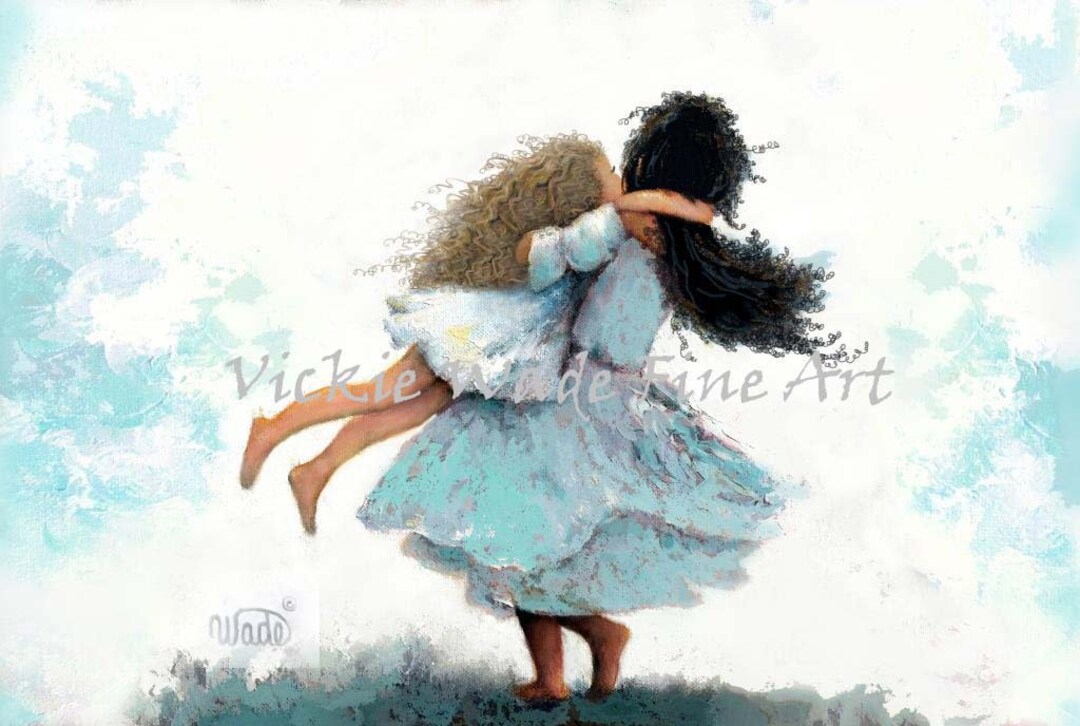 Two Sisters Twirling Art Print: Biracial Girls by Vickie Wade - Etsy