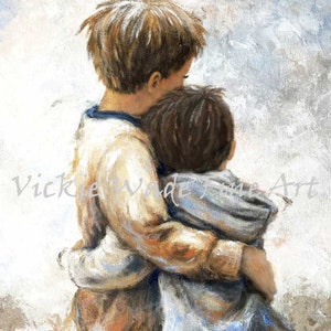 Two Brothers Hugging Art Print: Two Boys by Vickie Wade - Etsy