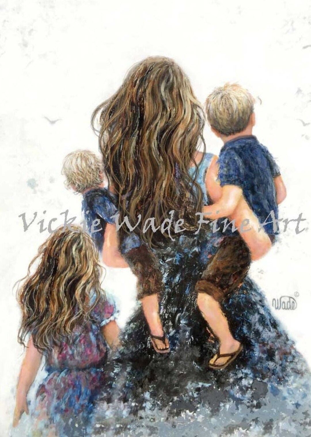 Mother Three Children Art Print, Daughter Two Sons, Girl Two Boys ...