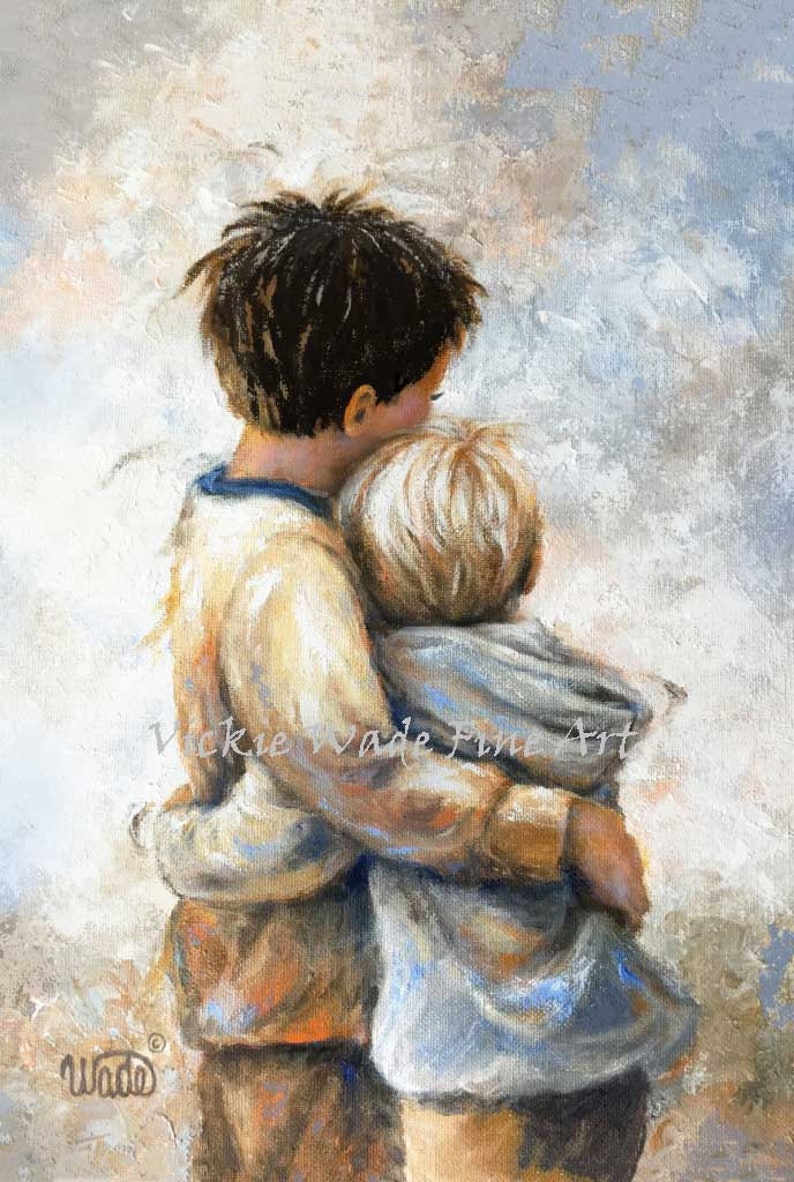 Two Brothers Hugging Art Print Two Sons Two Little Boys | Etsy