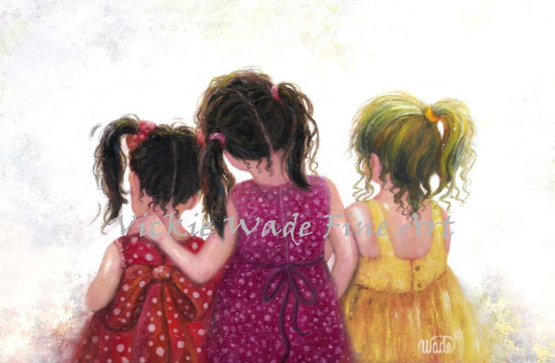 Three Sisters Art Print Three Girls Art Childrens Art Three | Etsy