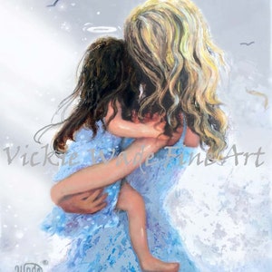 Mother Daughter Angel Art Print, Angel Daughter Mother Hugs, Hugging ...