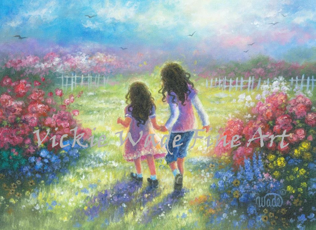 Two Sisters Art Print: Flower Garden, Children's Wall Art - Etsy