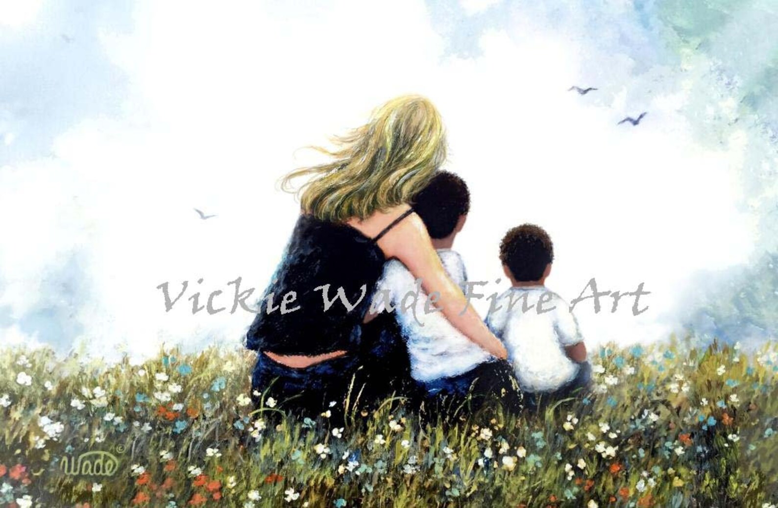 Mother Two Sons Art Print Mother Hugging Two Sons Mom Two - Etsy
