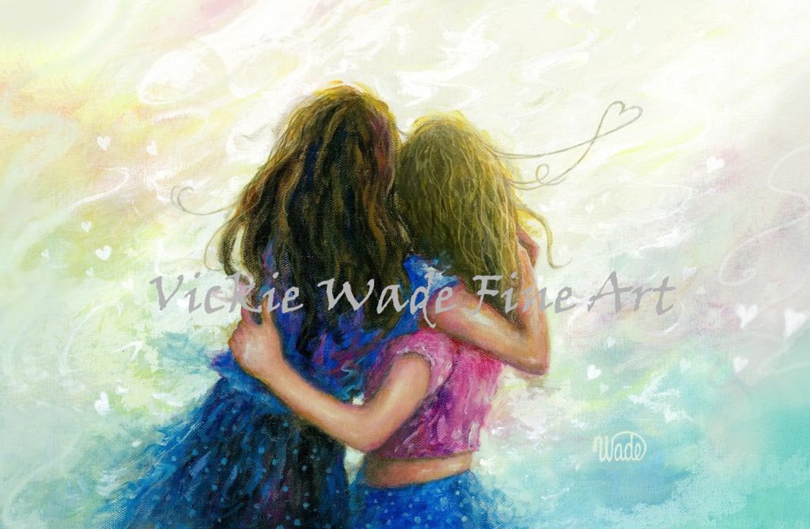 Two Sisters Art Print Two Girls Wall Art Two Girls Hugging - Etsy