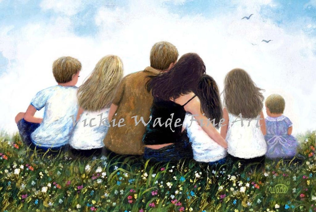 Mother Father Family Five Children Art Print, Four Daughters One Son ...