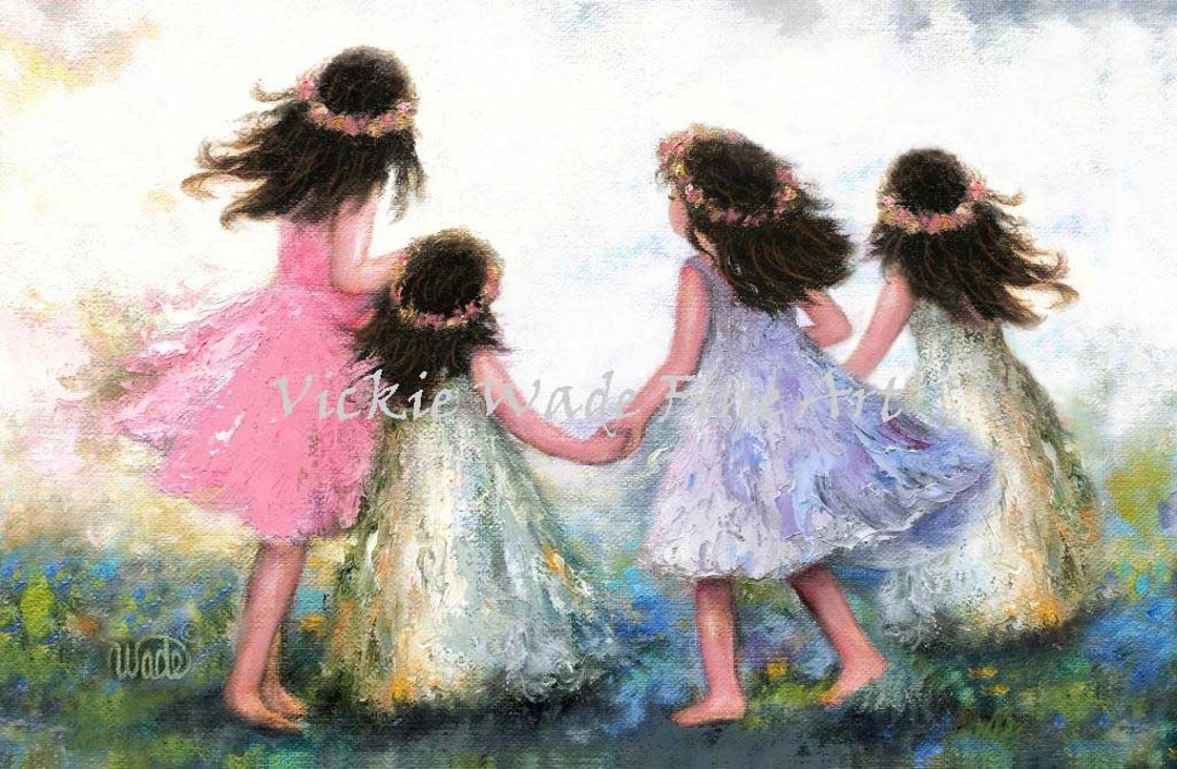 Four Sisters Art Print, Four Brunette Girls, Four Blonde Girls, Ring ...