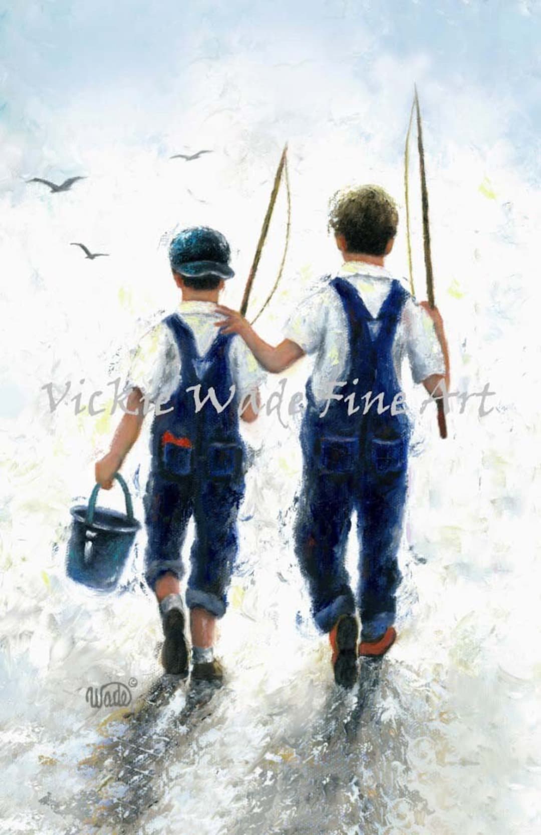 Brothers Fishing Art Print: Two Boys, Vickie Wade Painting - Etsy