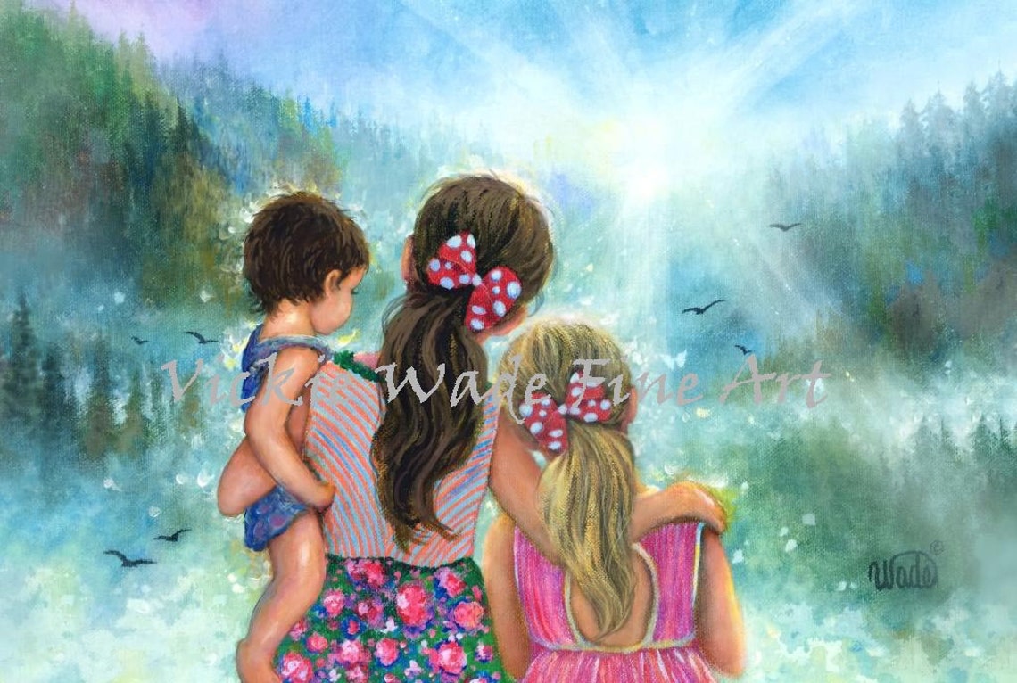 Three Sisters Art Print Three Girls Three Brunette Sisters - Etsy