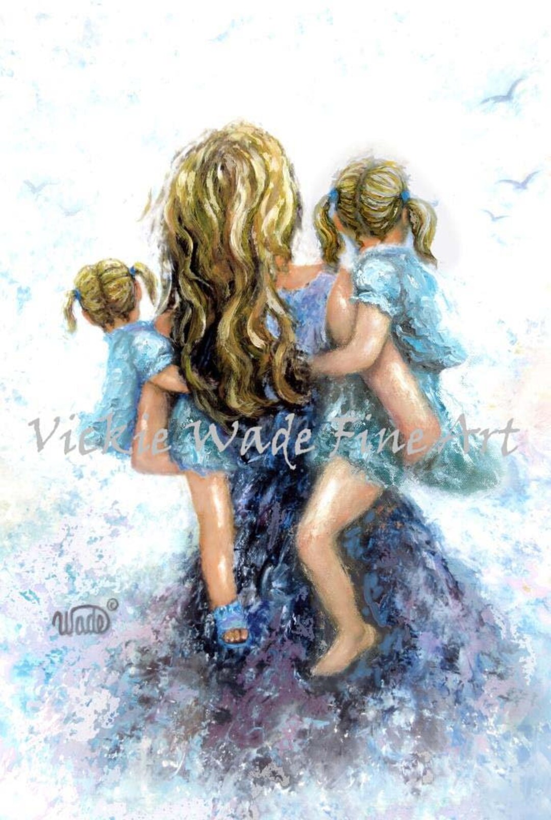 Mother Two Daughters Art Print, Mother Carrying Two Girls, Two Sisters ...