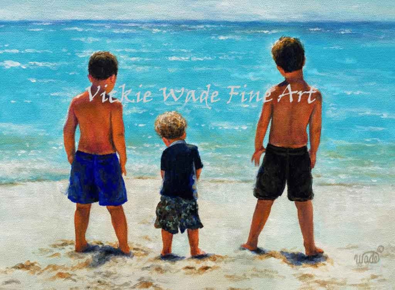 Three Beach Boys Art Print: Aqua Sea, Brothers on Beach - Etsy