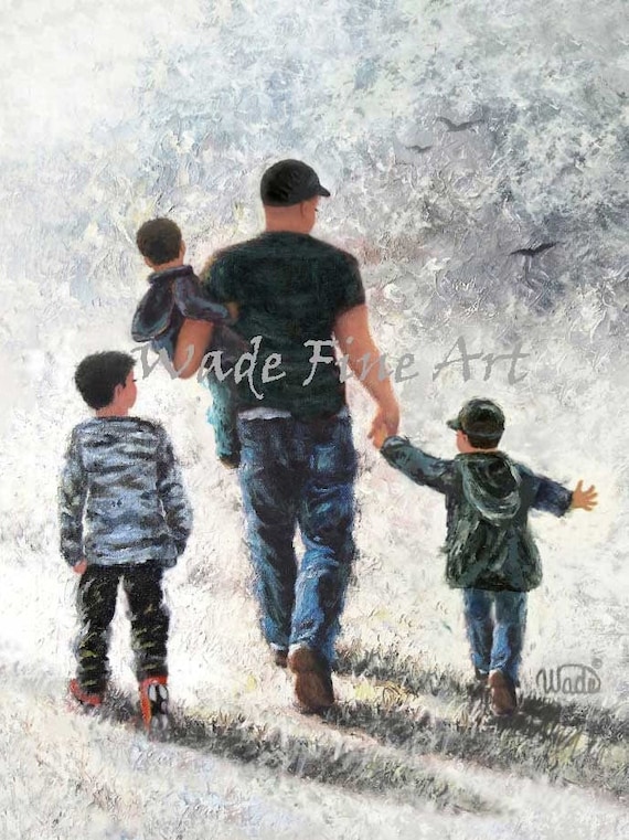 Father and Three Sons Art Print Bald Dad Three Sons Father | Etsy