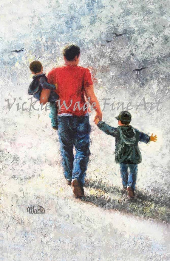 Father and Two Sons Art Print dad two sons father two boys | Etsy
