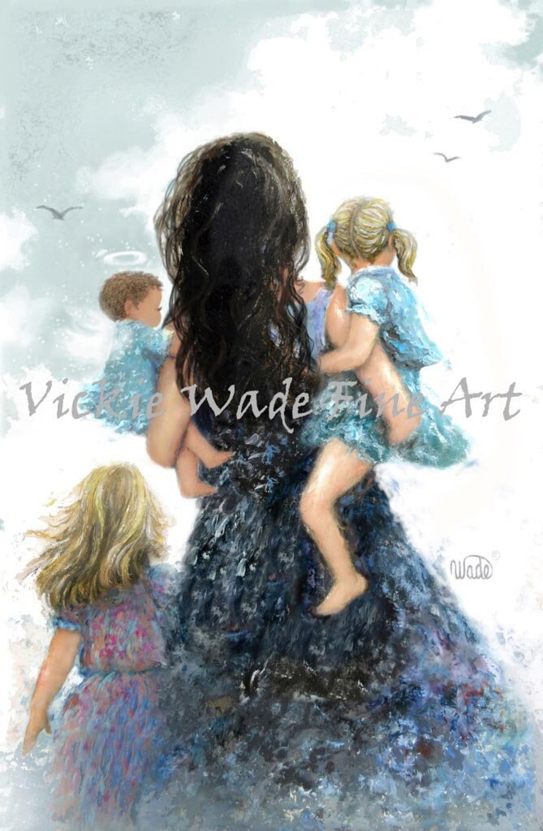 Mother Three Daughters Art Print, Angel Baby Girl Memorial, Mom, Three ...