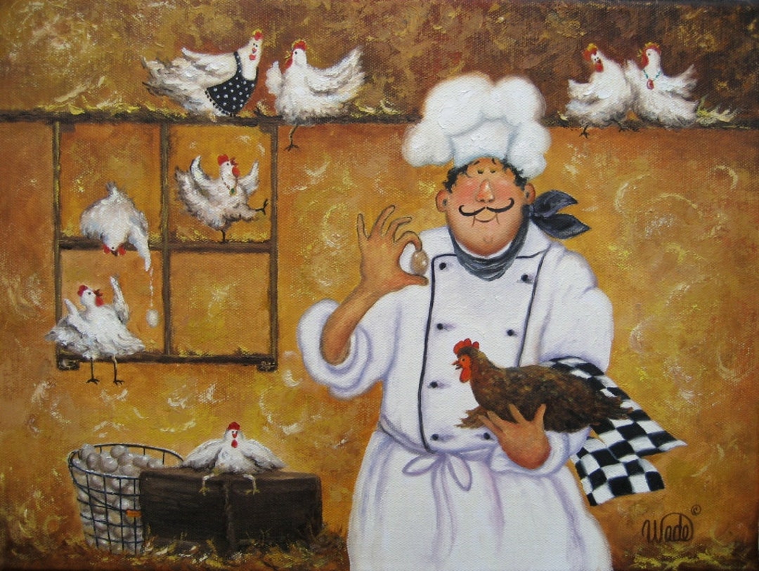 Chicken Chef Art Print Fat Chefs Chef Art Kitchen Wall Art Egg - Etsy