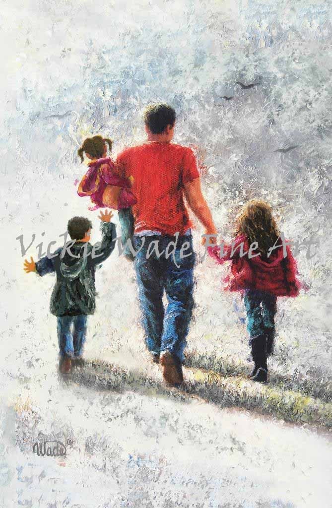 Father and Three Children Art Print: Two Daughters and Son - Etsy