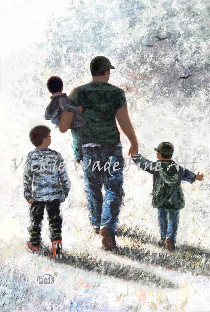 African American Father and Three Sons Art Print Black Dad - Etsy