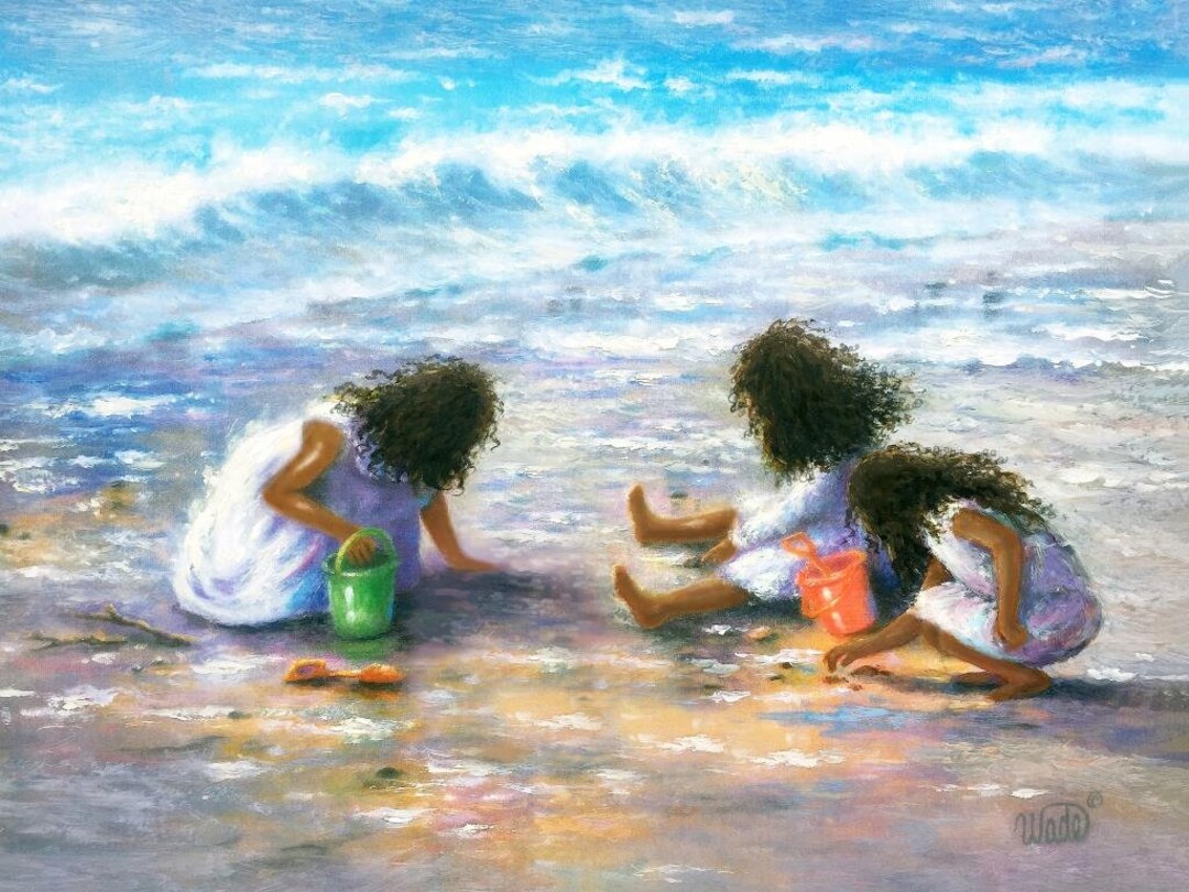 Three Sisters Beach Art Print: African American Girls Shelling - Etsy