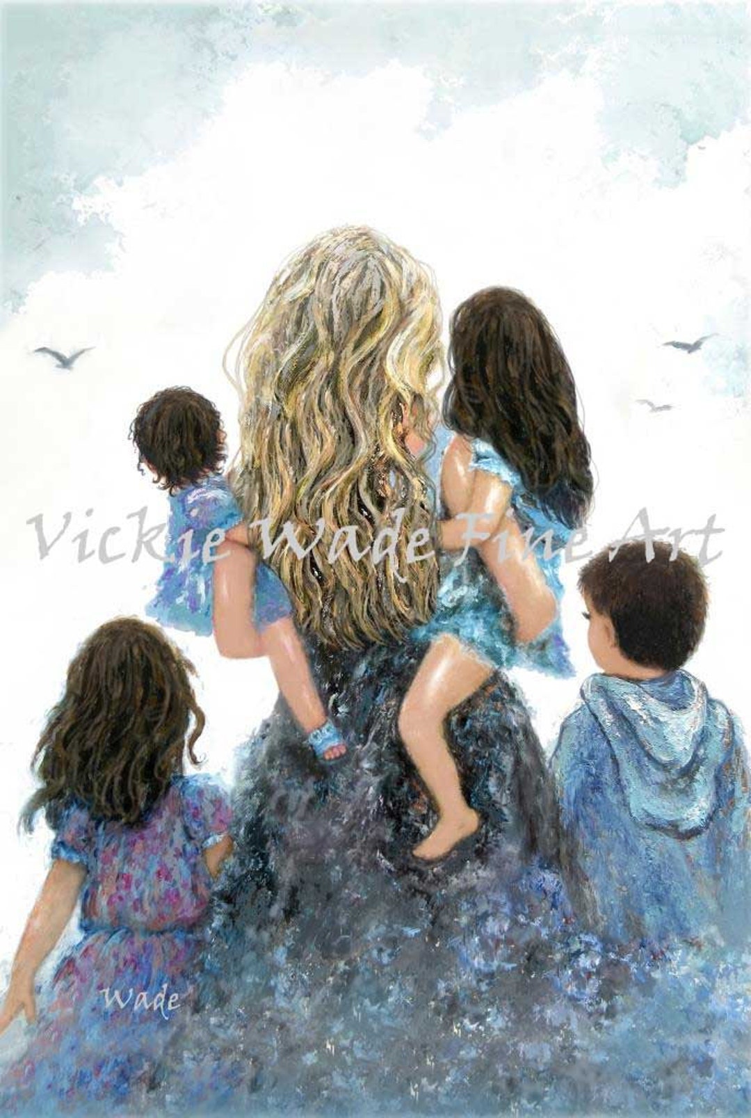 Mother Four Children Art Print, Three Girls and Boy, Son and Three ...