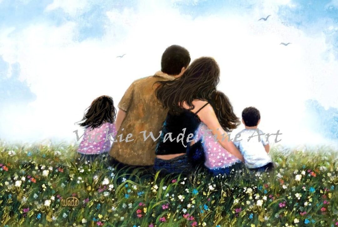 Family Hugs Art Print Mother Father Two Sisters Little Brother, Three ...