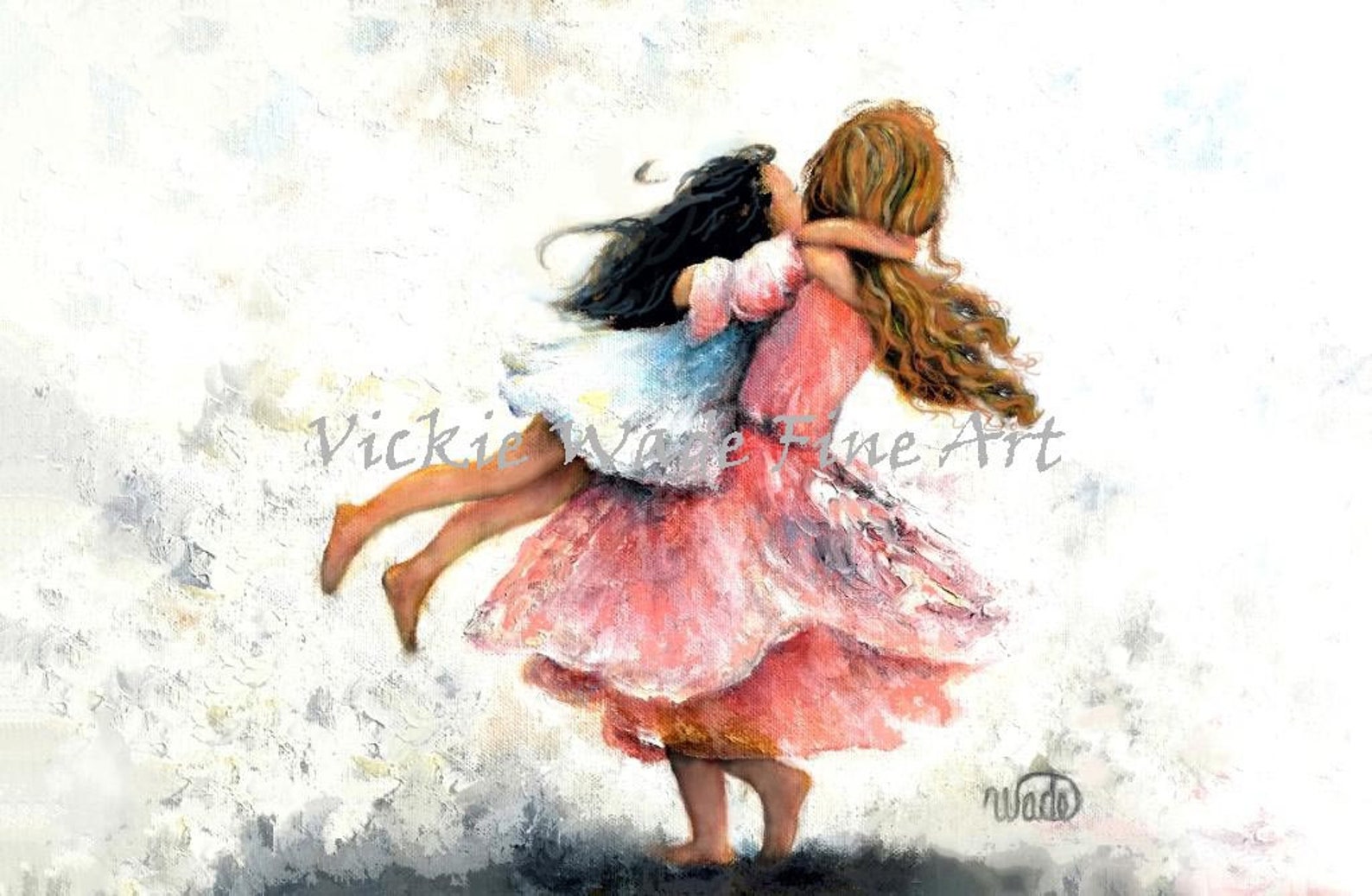 Two Sisters Twirling Art Print Redhead and Black Hair - Etsy