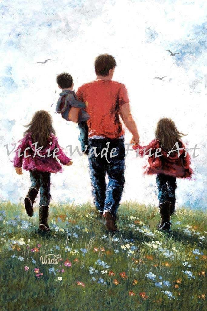 Father Two Daughters and Son Art Print Dad Two Sisters and - Etsy