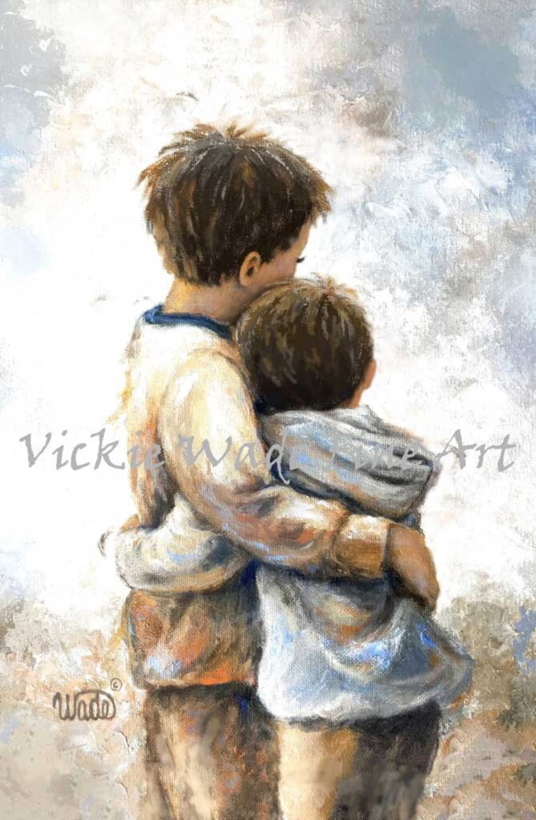 Two Brothers Hugging Art Print: Vickie Wade Fine Art - Etsy
